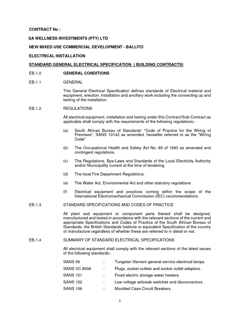 Technical Spec - General Standard Electrical Specification Version 1 ...