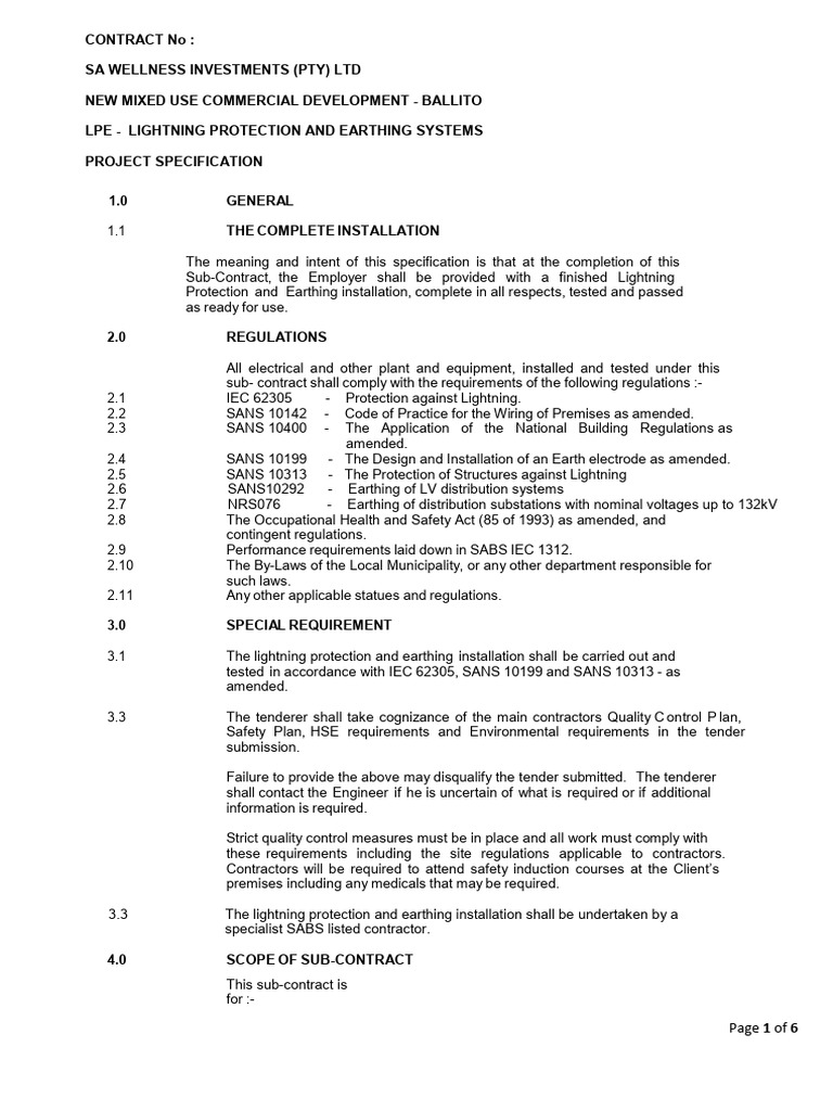 Technical Spec - LP and Earthing | PDF | Roof | Concrete