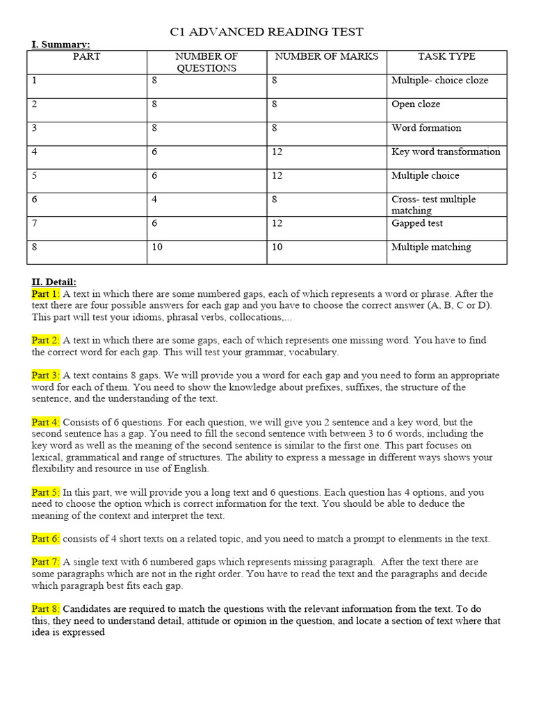C1 Advanced Reading Guide | PDF | Word | Phrase