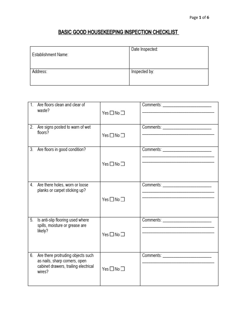 Checklist1 - Good Housekeeping Safety Inspection | PDF | Hazards | Fires
