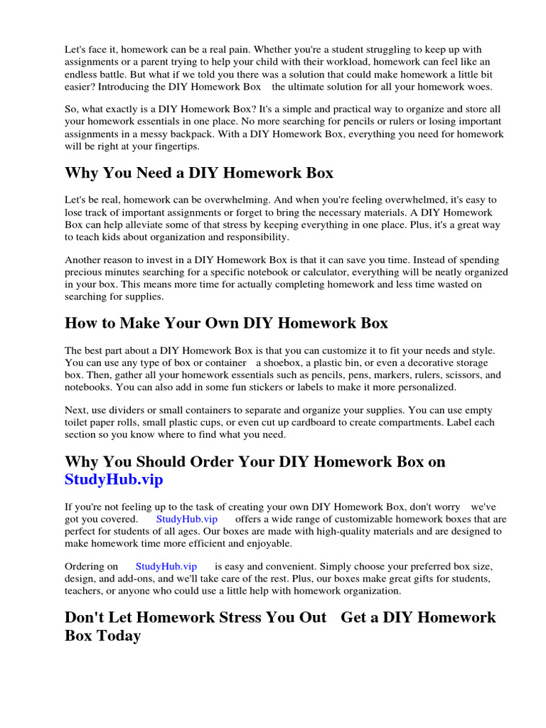 Diy Homework Box | PDF | Homework