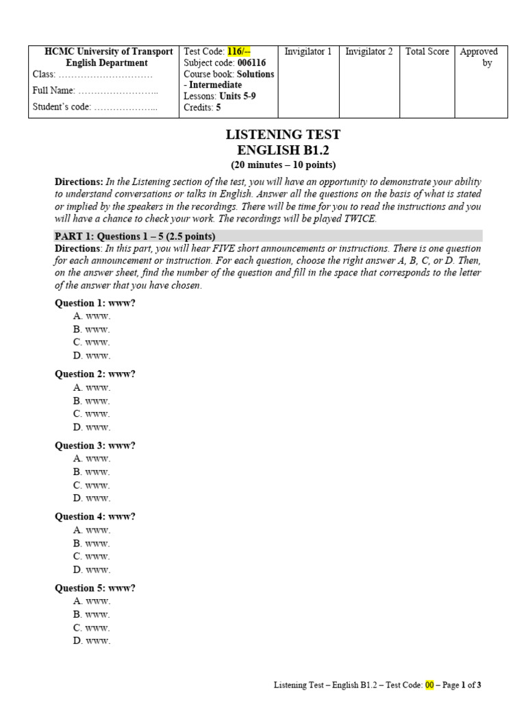 3-B1.2-Listen-TEST FORMAT15-06-2023 | PDF | World Wide Web | Internet & Web