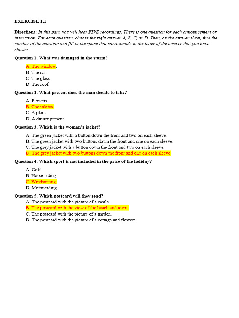 EXERCISE all listening -Questions | PDF