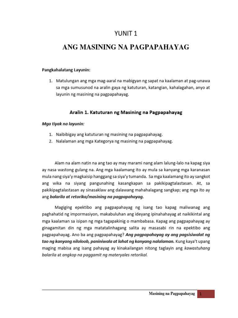 Modyul Sa Masining Na Pagpapahayag | PDF