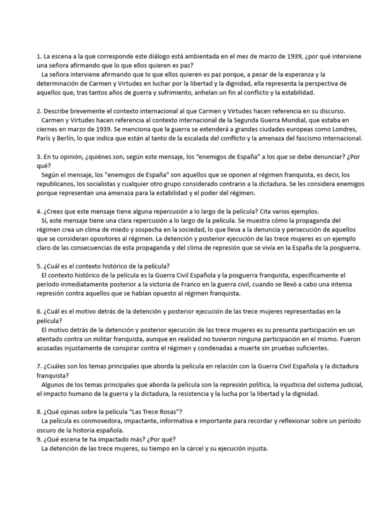 Análisis de "Las Trece Rosas" y su contexto | PDF | España franquista ...
