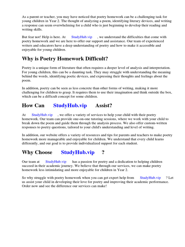 Poetry Homework Year 2 | PDF | Poetry | Homework