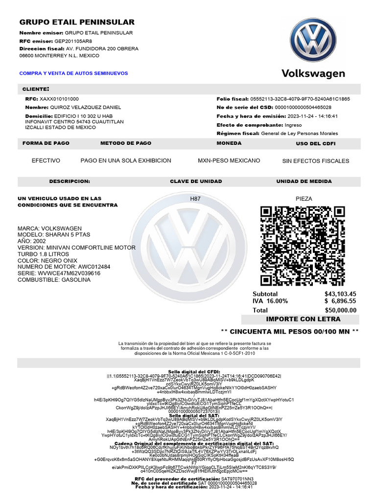Refactura Sharan 2002 | PDF | Vehículos con tracción delantera | Tecnologías automotrices