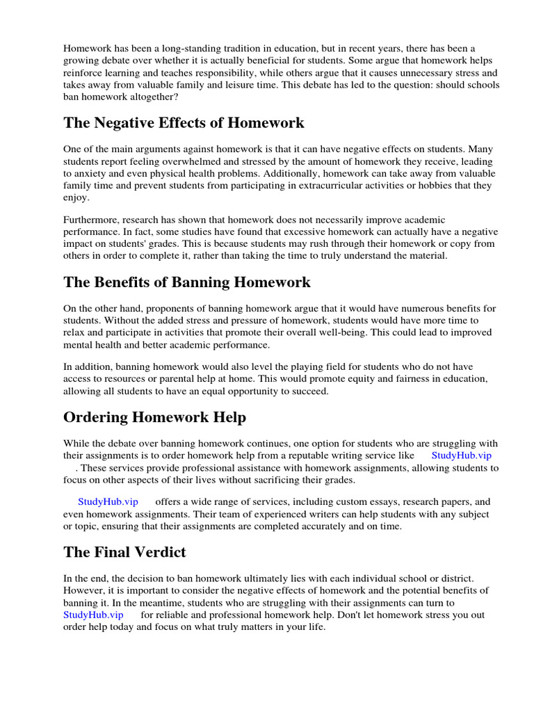 Should Schools Ban Homework | PDF | Homework | Teachers