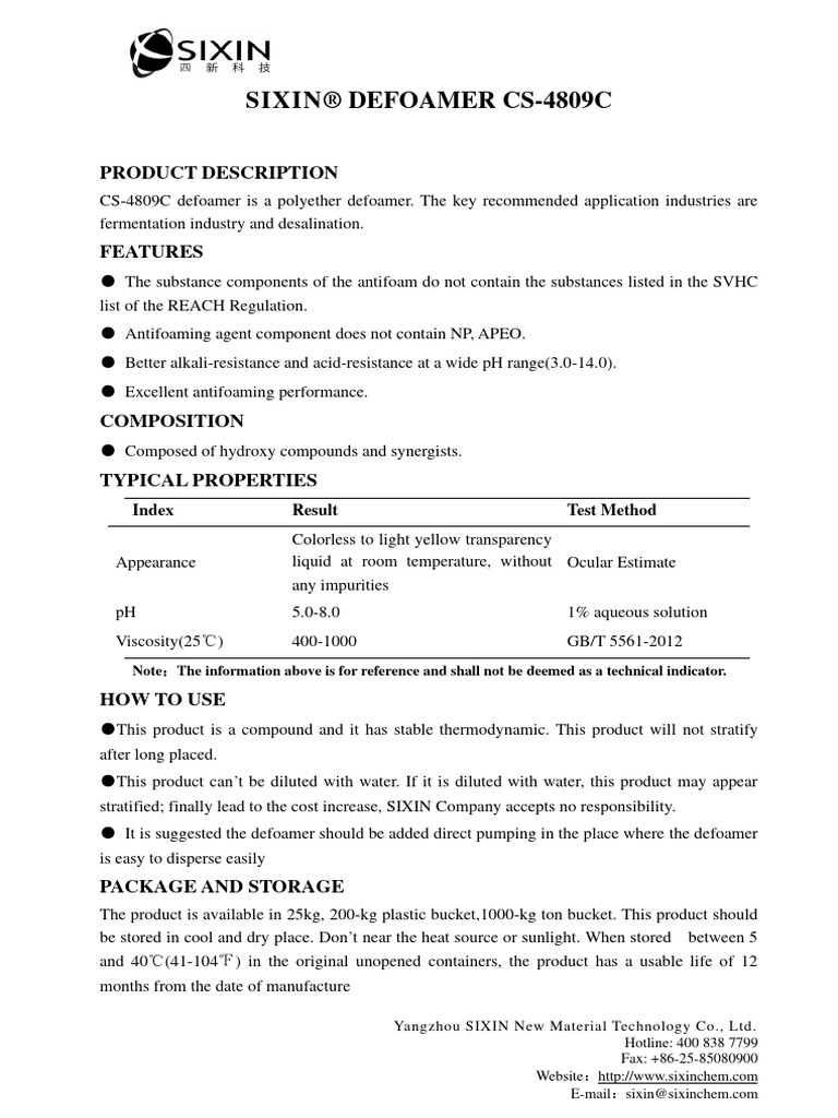 CS-4809C TDS | PDF | Foam | Chemistry