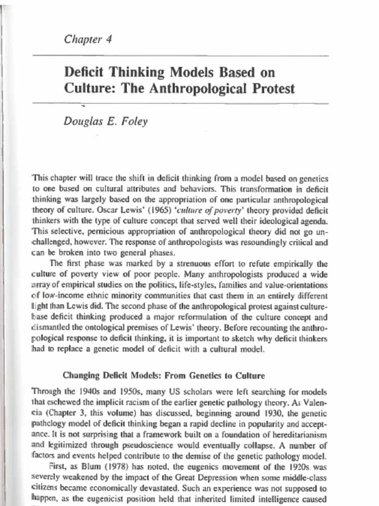 Deficit Thinking Models Based on Culture the Anthropological Protest ...