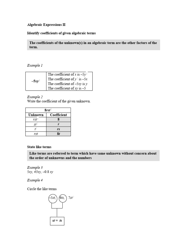 Algebraic Expressions II | PDF | Multiplication | Algebra