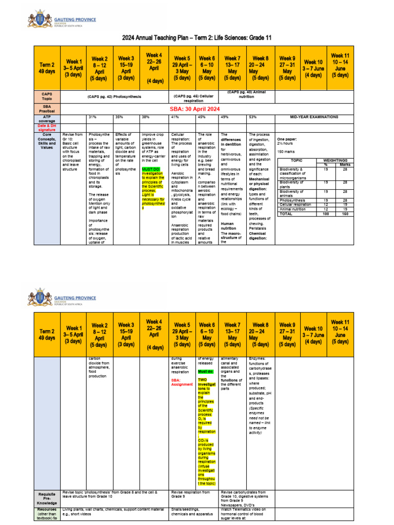 GDE Gr.11 Life Sciences ATP Term 2 2024 | PDF | Cellular Respiration ...