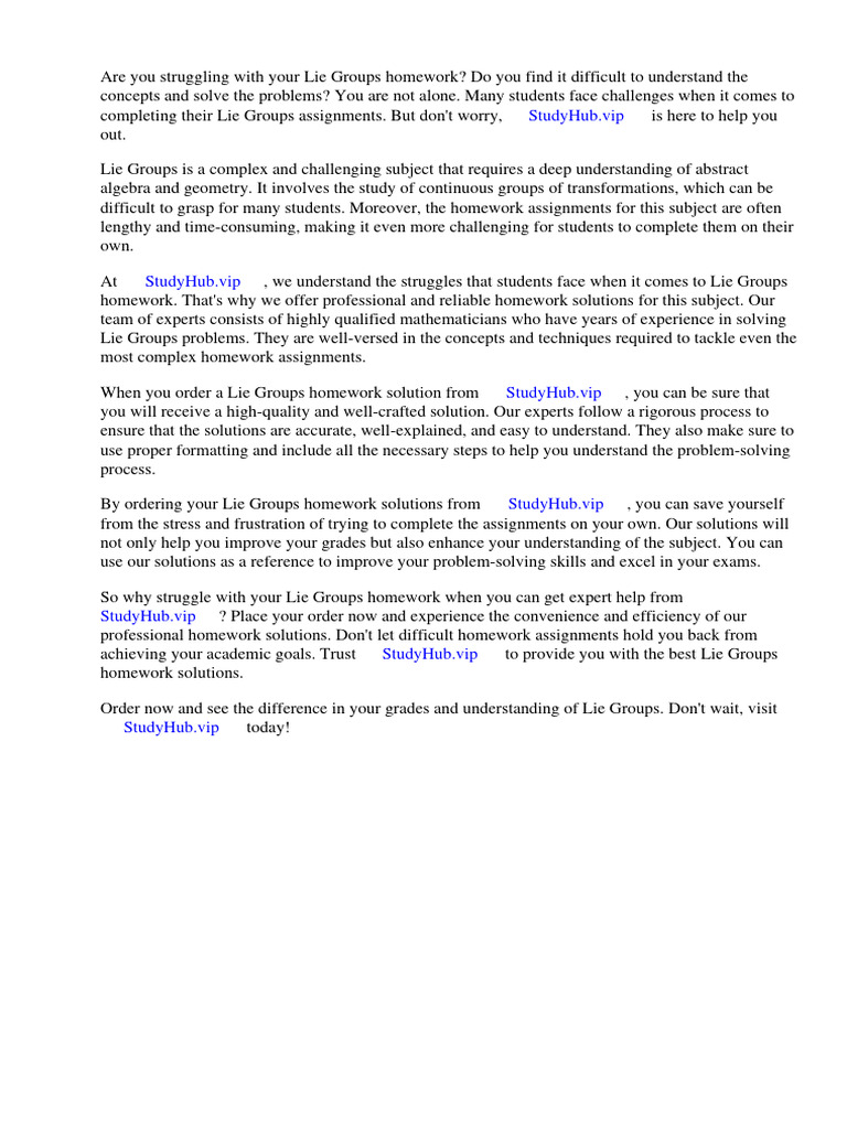 Lie Groups Homework Solutions | PDF | Lie Groups | Group (Mathematics)