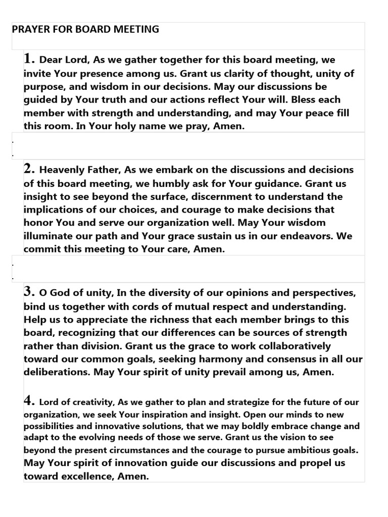PRAYER FOR BOARD MEETING | PDF | Prayer | Wisdom