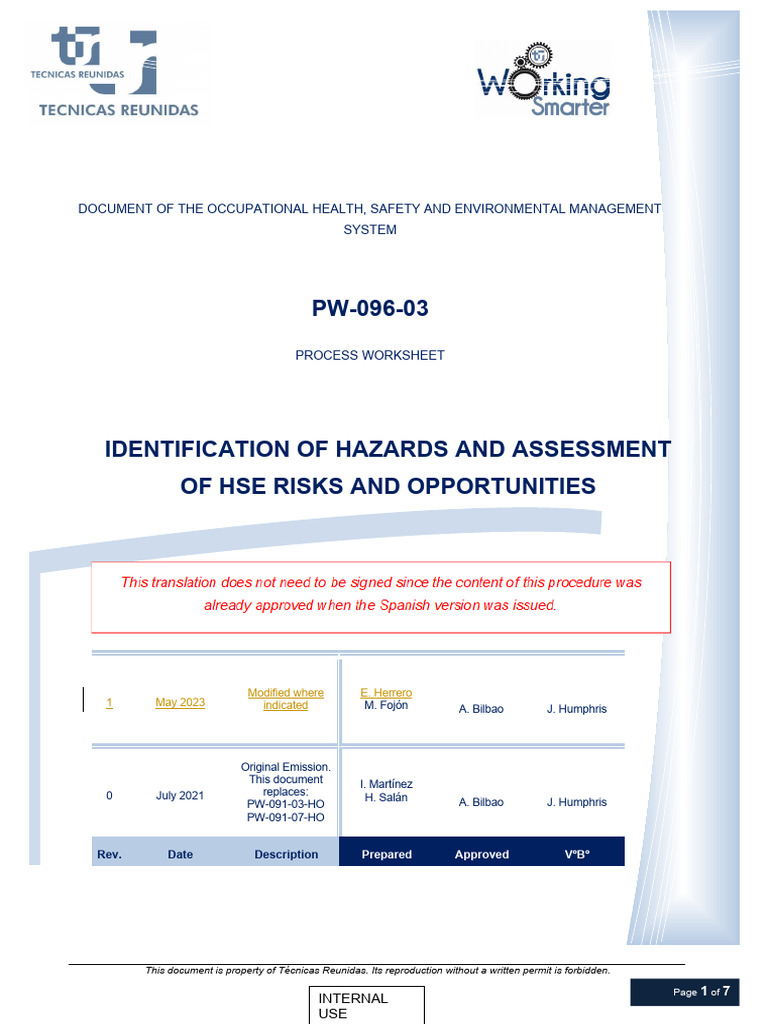 Identification of Hazards and Assessment of HSE Risks and Opportunities ...