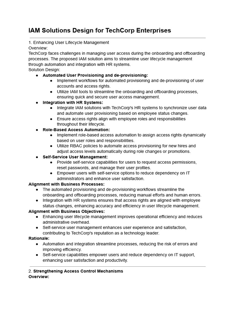 IAM Solutions Design For TechCorp Enterprises | PDF | Security ...