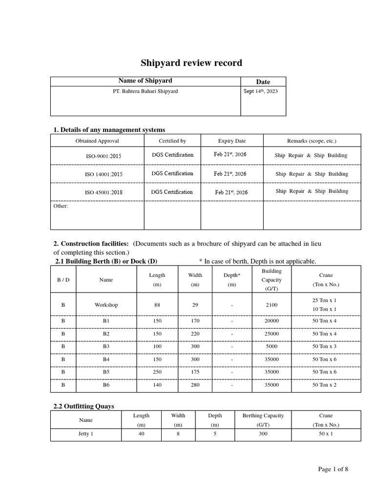 Shipyard Review Record | PDF | Welding | Construction