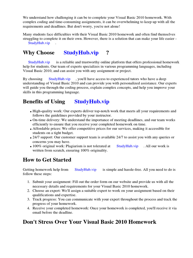 Visual Basic 2010 Homework Help | Download Free PDF | Basic | Visual ...