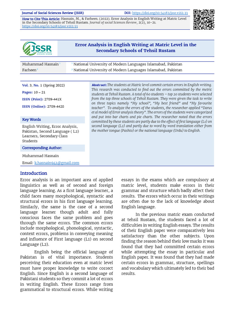 Matric English Error Analysis | PDF | Second Language | Second Language Acquisition