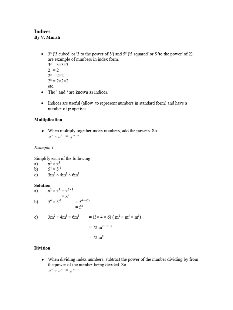 Indices | PDF | Multiplication | Mathematics