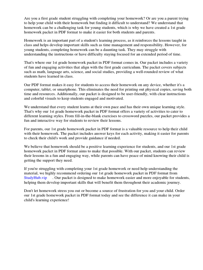 1st Grade Homework Packet PDF | PDF | Homework | Worksheet