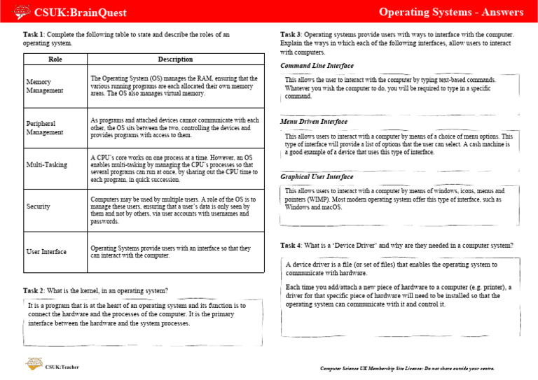 1.5.1 Operating Systems - Answers - BrainQuest | PDF | Operating System | Graphical User Interfaces