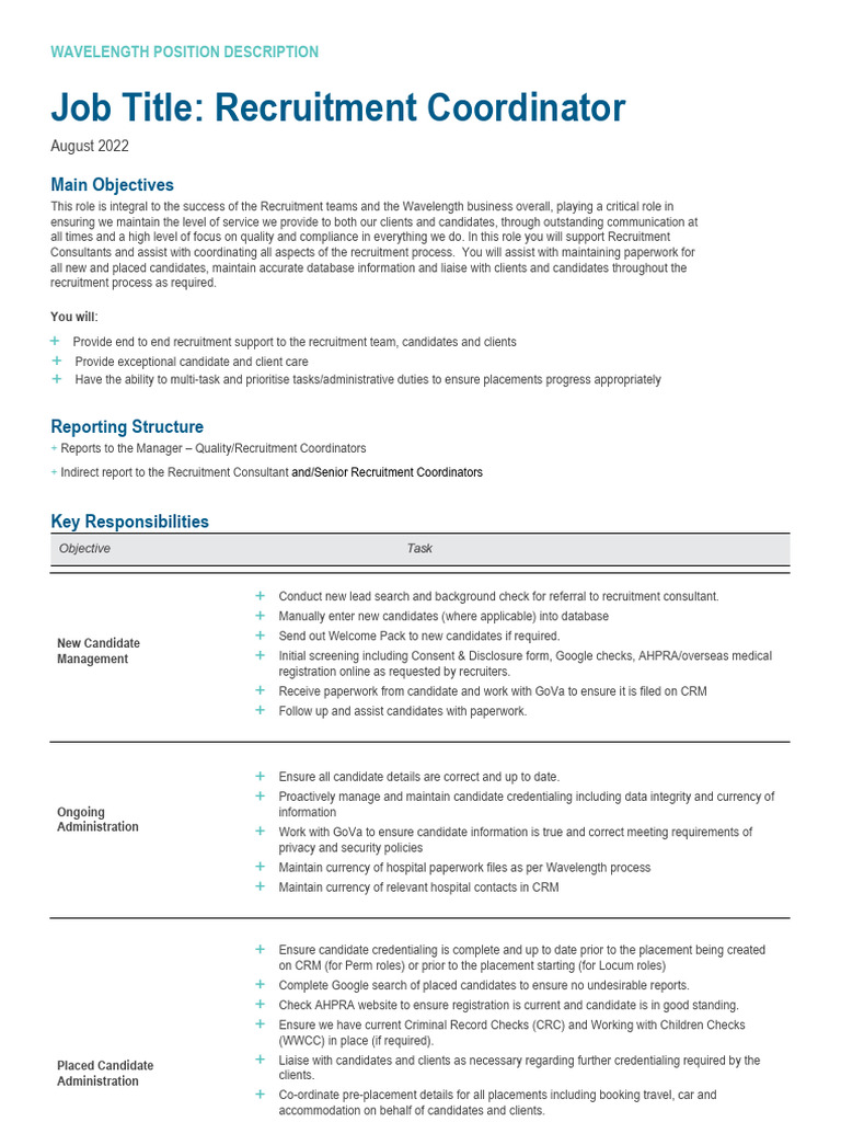 JD - Recruitment Coordinator - Aug 2022 | Download Free PDF ...