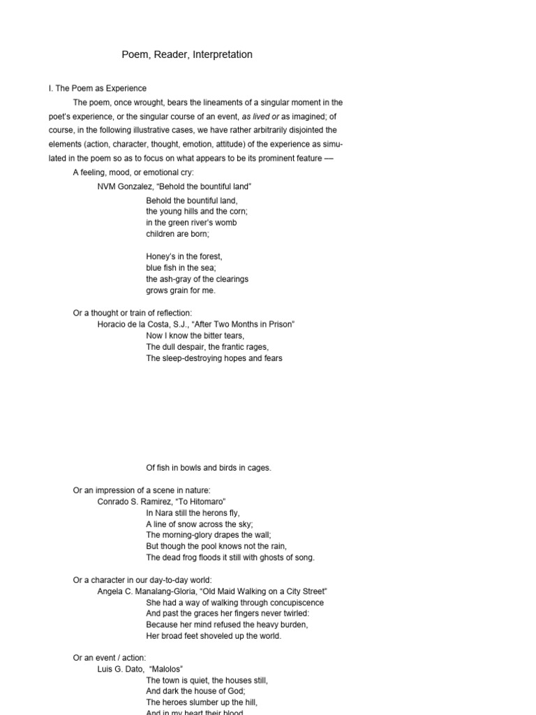 Supplementary Reading (Poem, Reader, Interpretation | PDF