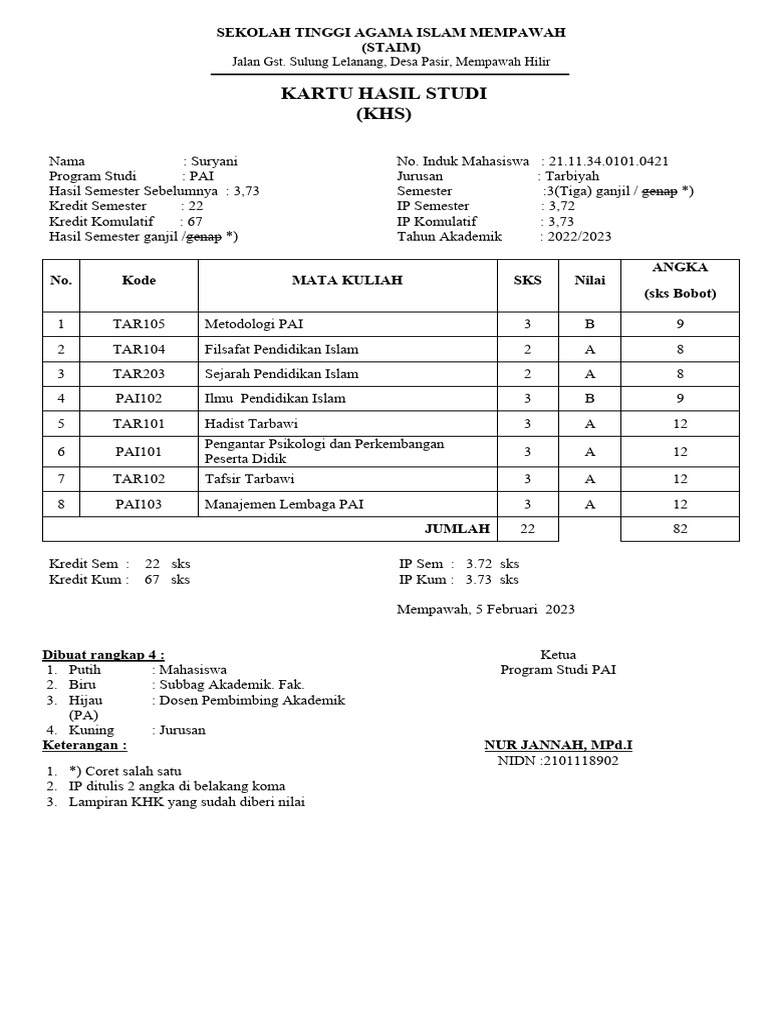 KHS - Suryani - Semester 3 | PDF