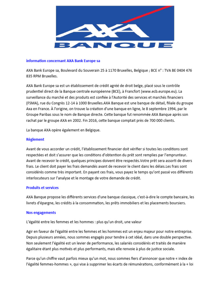 AXA Banque : Services et Engagements | PDF | Banques | Crédit