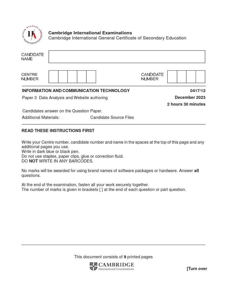 11 ICT MOCK PAPER 3 | PDF | Spreadsheet | World Wide Web