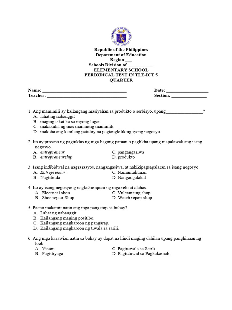 Tle - Ict 5 Q1 PT - 2023-2024 | PDF