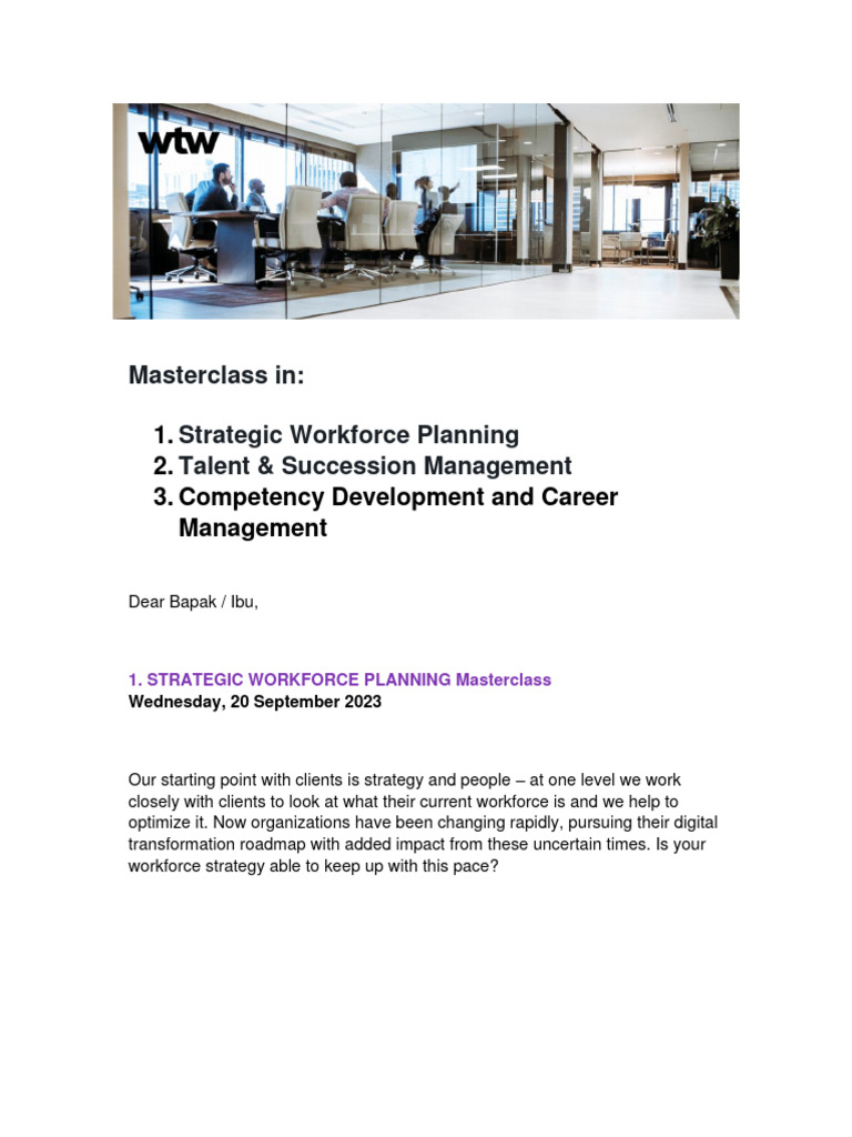 Brosure WTW Masterclass Sept Class | PDF | Human Resource Management ...