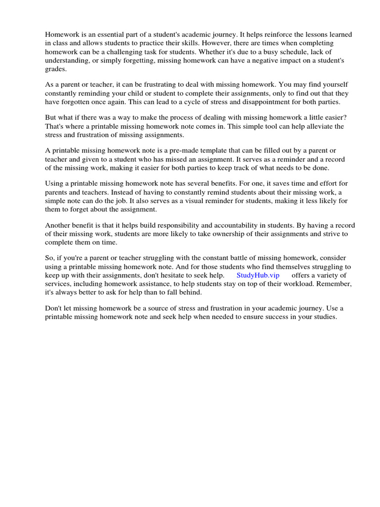 Printable Missing Homework Note | Download Free PDF | Homework | Safari ...
