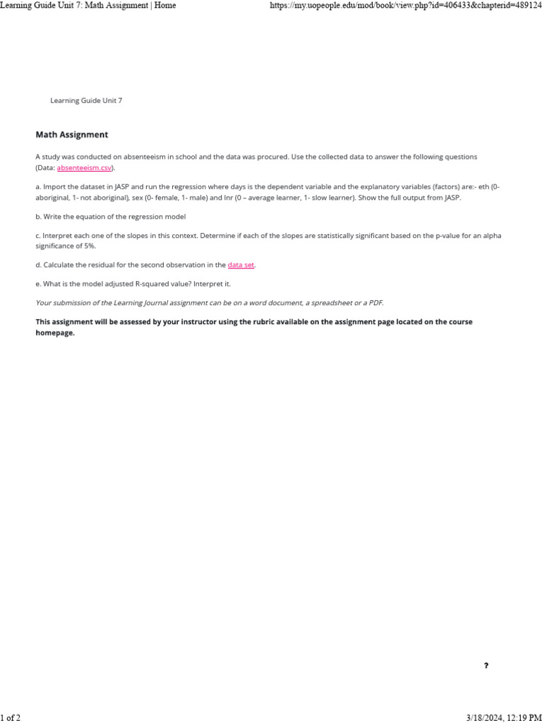 MATH 1281 Learning Guide Unit 7 Math Assignment Home | PDF