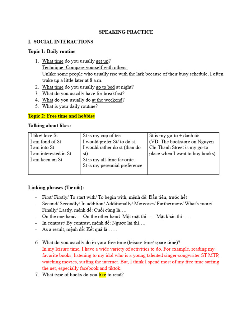 Speaking Practice | PDF