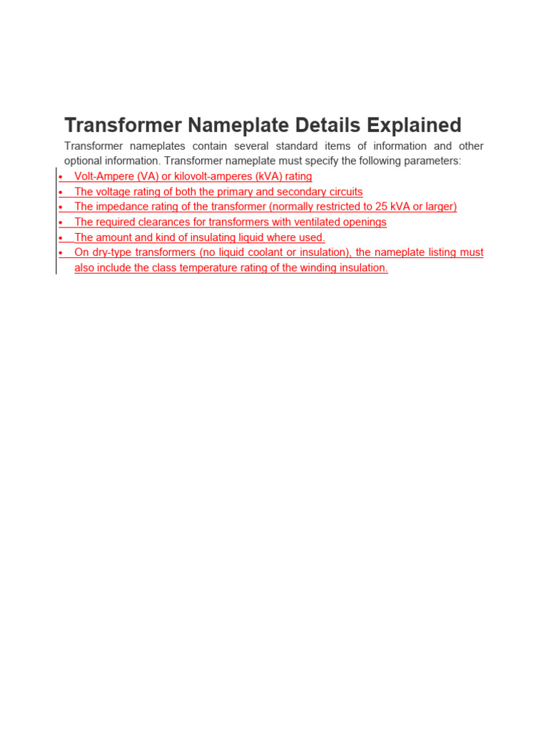 Transformer Nameplate Details Explained | PDF | Transformer ...