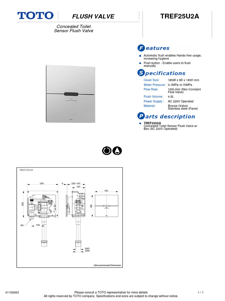tref25u2a-spec | PDF | Valve | Toilet