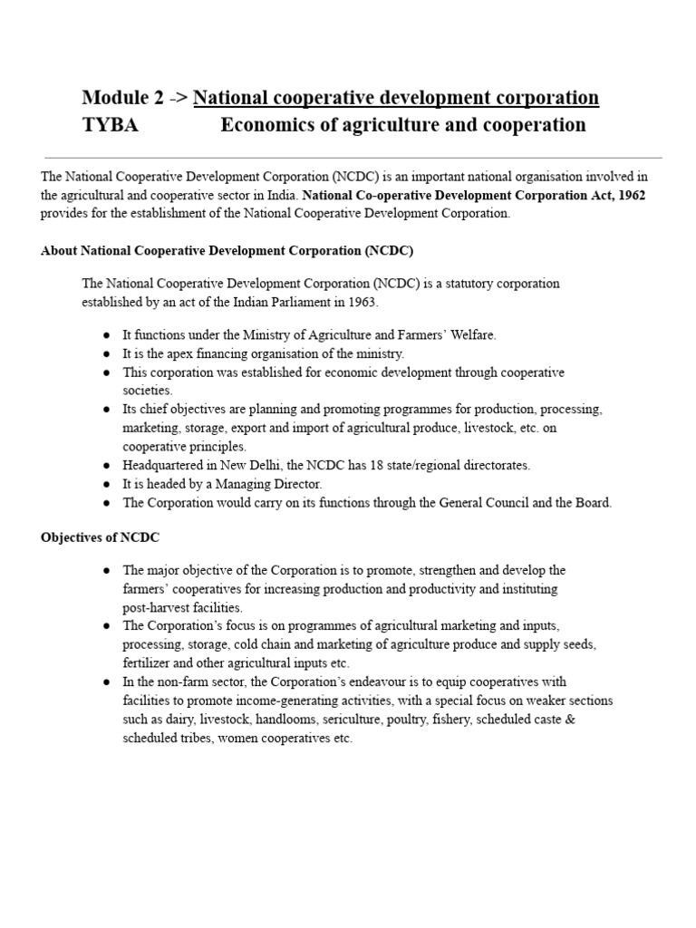 National Cooperative Development Corporation | PDF | Economies ...