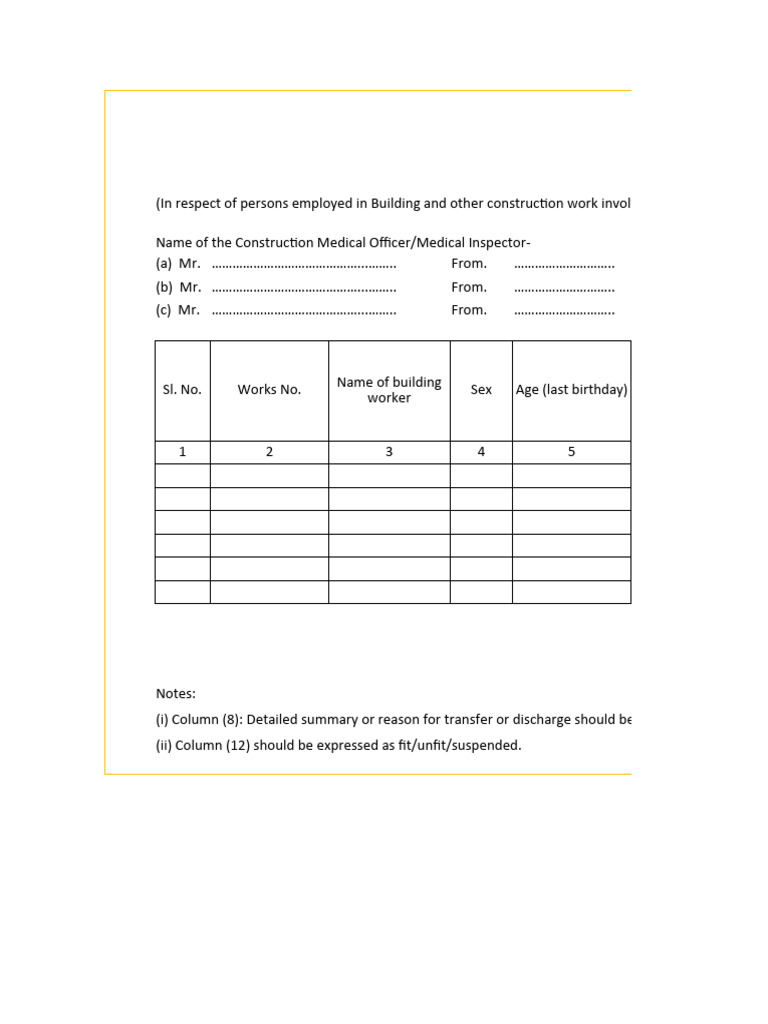 Medical Examination Record for Construction Workers | PDF | Medicine ...