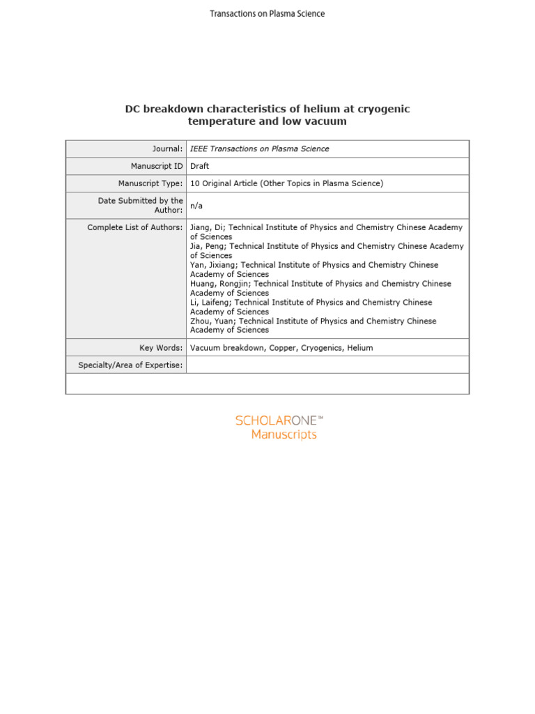 Helium DC Breakdown at Cryogenic Temperatures | PDF | Electrical ...