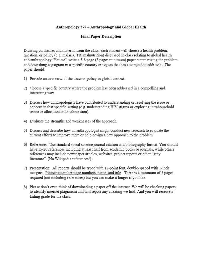 Anth 377 Final Paper Description 2024 | PDF | Science & Mathematics
