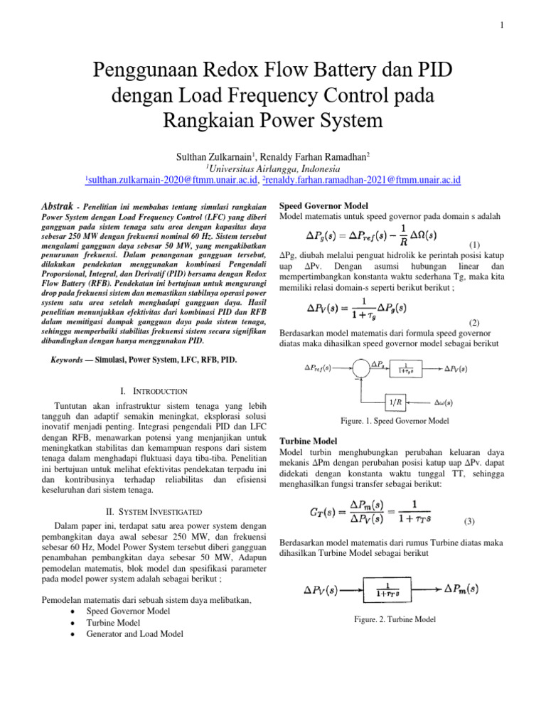 Penggunaan Redox Flow Battery Dan PID Dengan Load Frequency Control Pada Rangkaian Power System ...