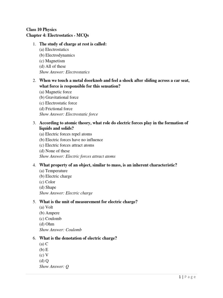 Chapter 13 - Electrostatics - MCQs | PDF | Capacitor | Electric Field