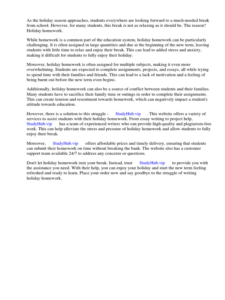 Persuasive Essay on Holiday Homework | PDF | Homework | Christmas