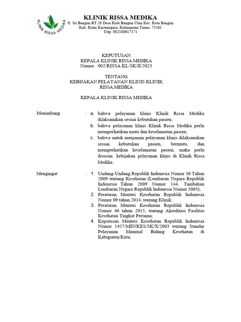 SK Pelayanan Rissa Medika | PDF