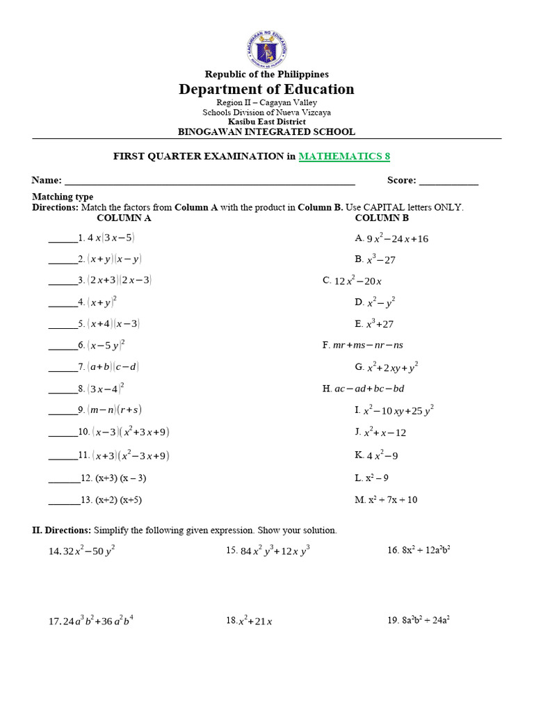 1st Q Math Exam | Download Free PDF | Applied Mathematics | Mathematics