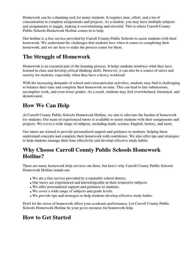 Carroll County Homework Help Hotline | PDF | Homework | Accessibility