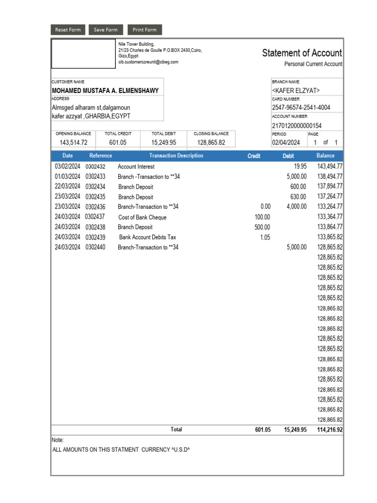 Bank Statment Cib | PDF | Deposit Account | Banks