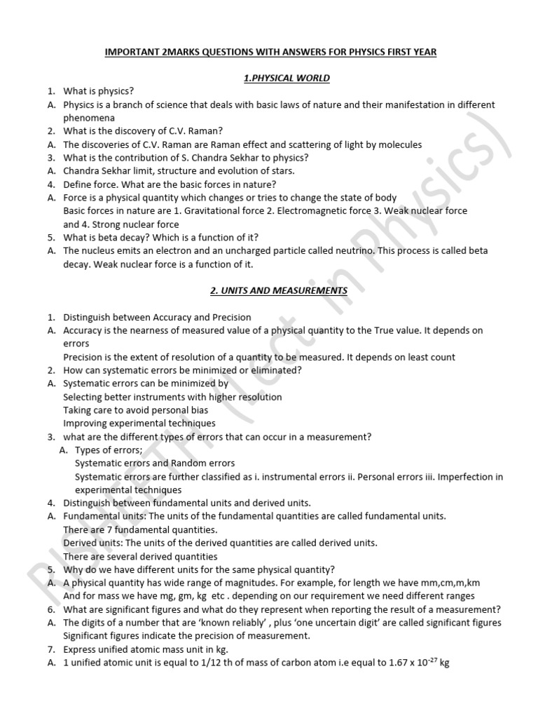 Physics1styr 2marks | PDF | Gases | Torque
